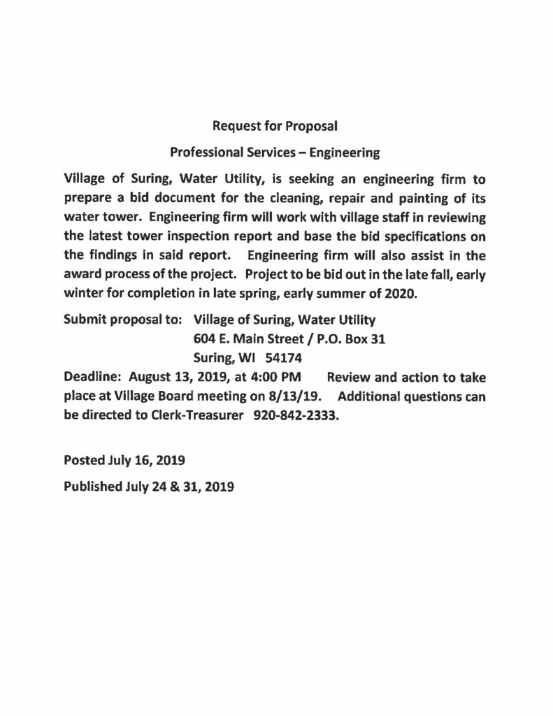 Request for Proposal Professional Services – Engineering – Village of ...